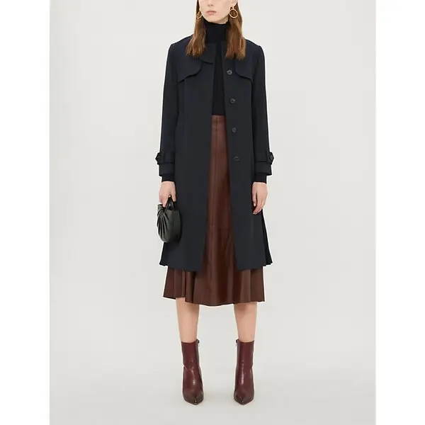 Sandro Pleated Panel Twill Trench Coat - Navy Blue