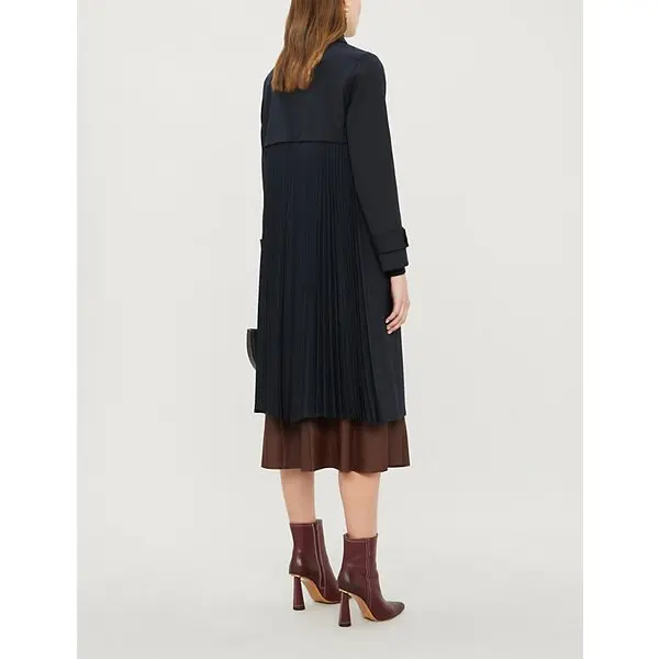 Sandro Pleated Panel Twill Trench Coat - Navy Blue