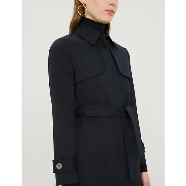 Sandro Pleated Panel Twill Trench Coat - Navy Blue