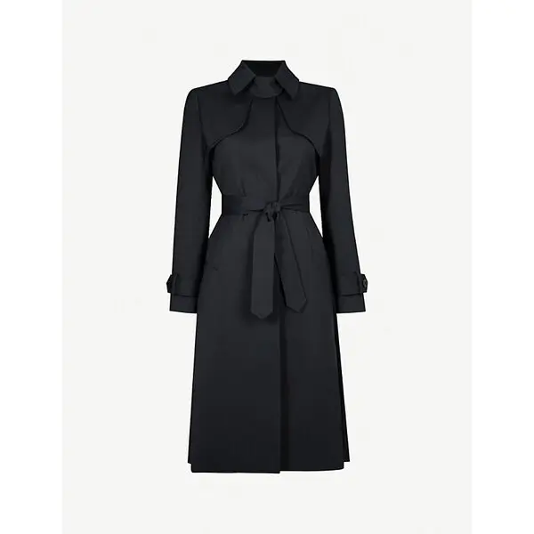 Sandro Pleated Panel Twill Trench Coat - Navy Blue
