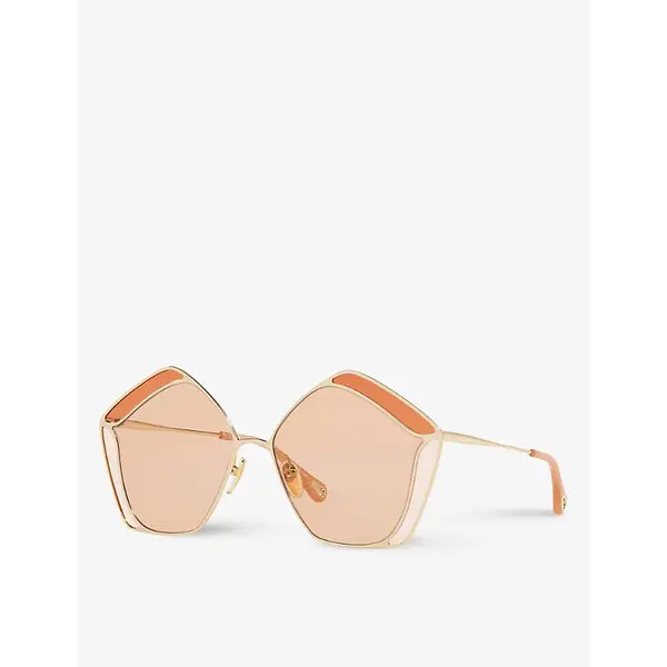 Chloe Gemma Pentagon Frame Metal Sunglasses Pink Women’s Size 59 Made In Italy Chloé - Gemma Pentagon Sunglasses for Women in Metal - Gold  main image 3