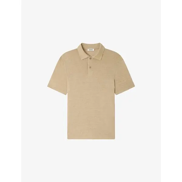 Sandro Beach Marled Regular-fit Linen Polo Shirt - Sand