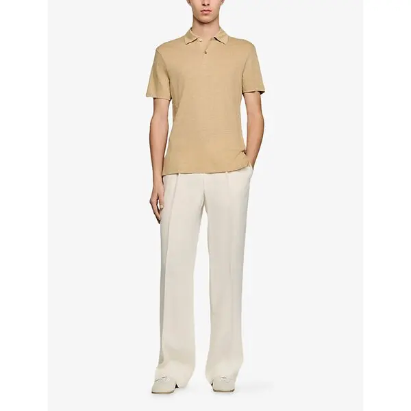 Sandro Beach Marled Regular-fit Linen Polo Shirt - Sand