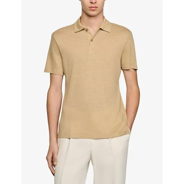 Sandro Beach Marled Regular-fit Linen Polo Shirt - Sand