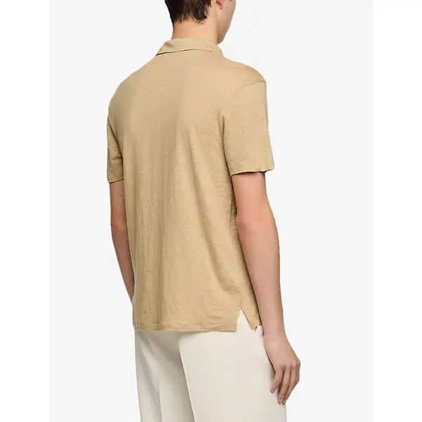 Sandro Beach Marled Regular-fit Linen Polo Shirt - Sand