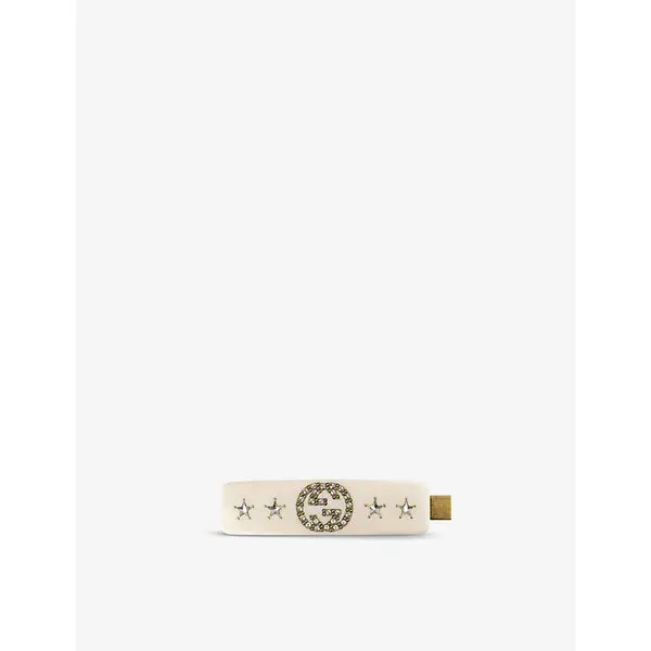 Gucci Gg Resin And Crystal Hair Slide