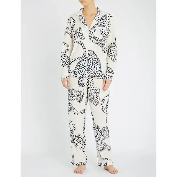 Desmond & Dempsey Printed Regular-fit Cotton-poplin Pyjama Set - Black Cream