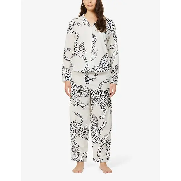Desmond & Dempsey Printed Regular-fit Cotton-poplin Pyjama Set - Cream Black