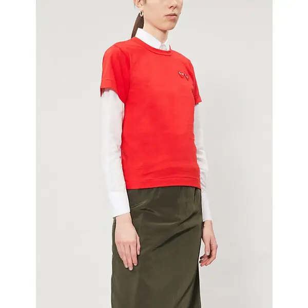 Play Comme Des Garcon Heart-embroidered Cotton-jersey T-shirt - Red