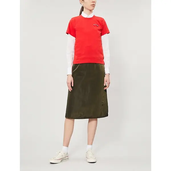 Play Comme Des Garcon Heart-embroidered Cotton-jersey T-shirt - Red