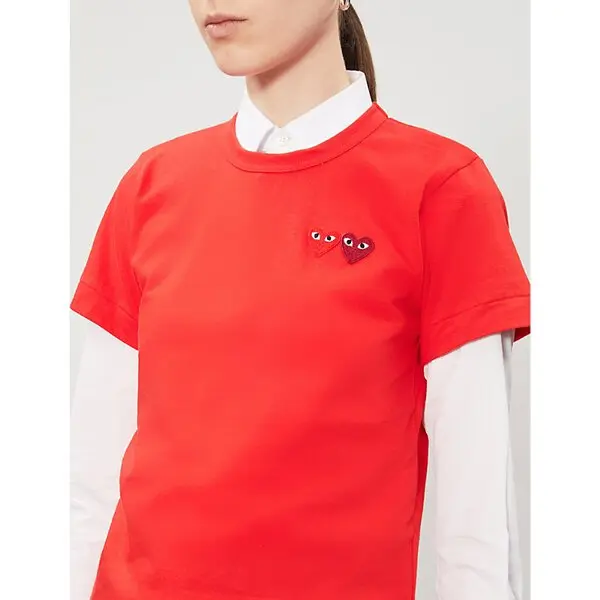 Play Comme Des Garcon Heart-embroidered Cotton-jersey T-shirt - Red
