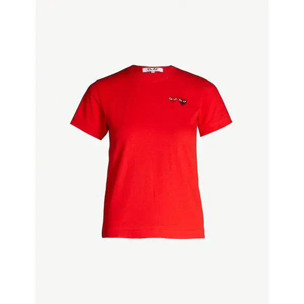Play Comme Des Garcon Heart-embroidered Cotton-jersey T-shirt - Red