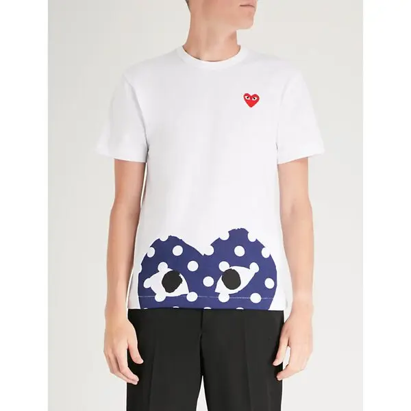 Play Comme Des Garcon Polka-dot Logo-print Cotton-jersey T-shirt