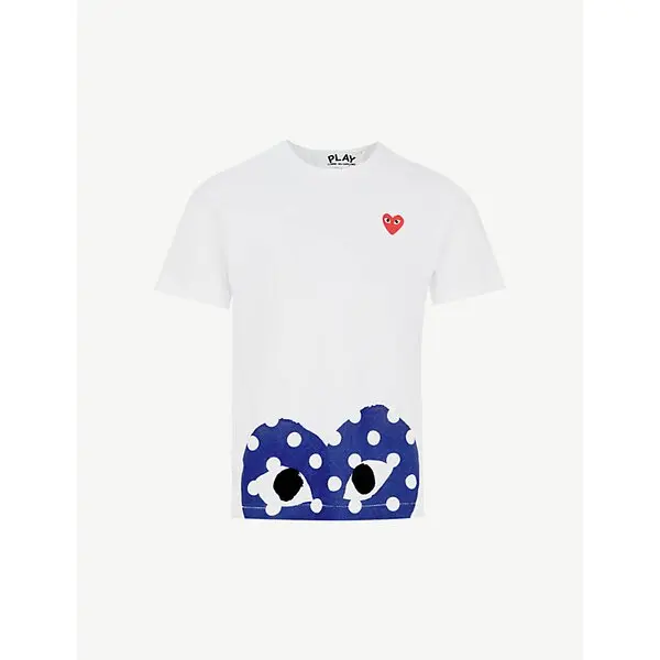Play Comme Des Garcon Polka-dot Logo-print Cotton-jersey T-shirt