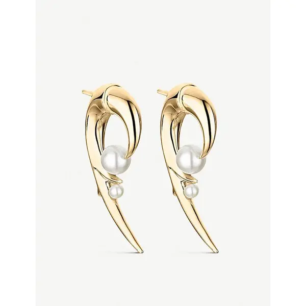 SHAUN LEANE Cherry Blossom Hook Pearl And Yellow Vermeil Earrings - Gold
