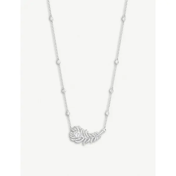 Boucheron Plume De Paon Diamond And 18ct White Gold Necklace - Silver