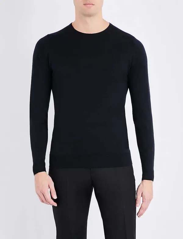 John Smedley Lundy Crewneck Wool Jumper - Black