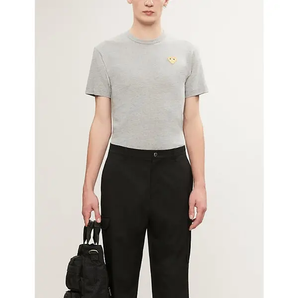 Play Comme Des Garcon Logo-embroidery Cotton-jersey T-shirt - Grey