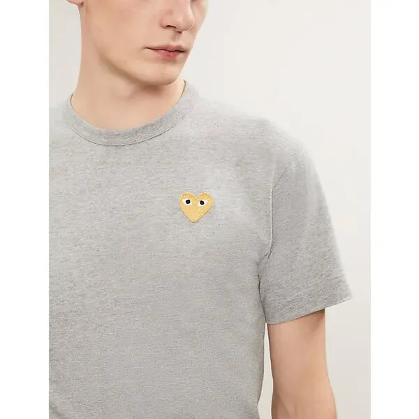 Play Comme Des Garcon Logo-embroidery Cotton-jersey T-shirt - Grey