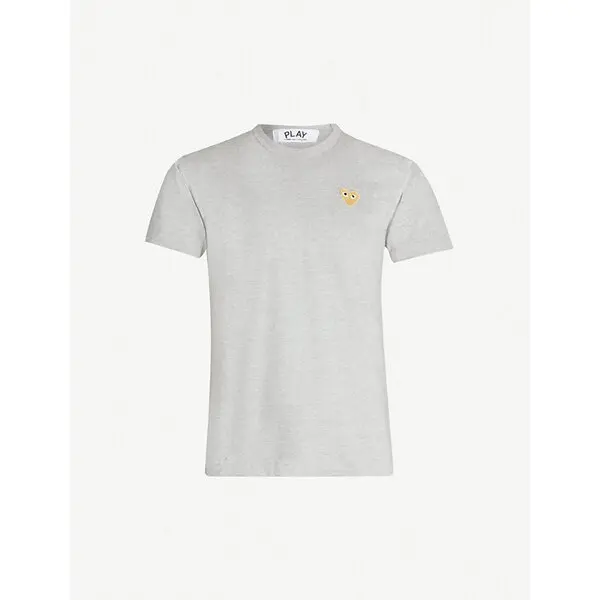 Play Comme Des Garcon Logo-embroidery Cotton-jersey T-shirt - Grey