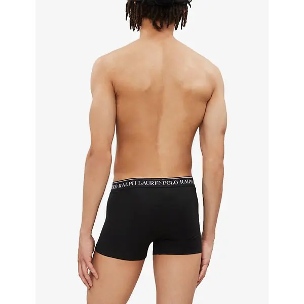 Polo Ralph Lauren Logo Waistband Classic-fit Stretch-cotton Trunks Pack Of Three - Black