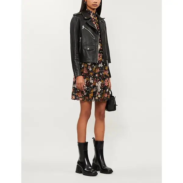 Whistles Agnes Zip-through Leather Biker Jacket