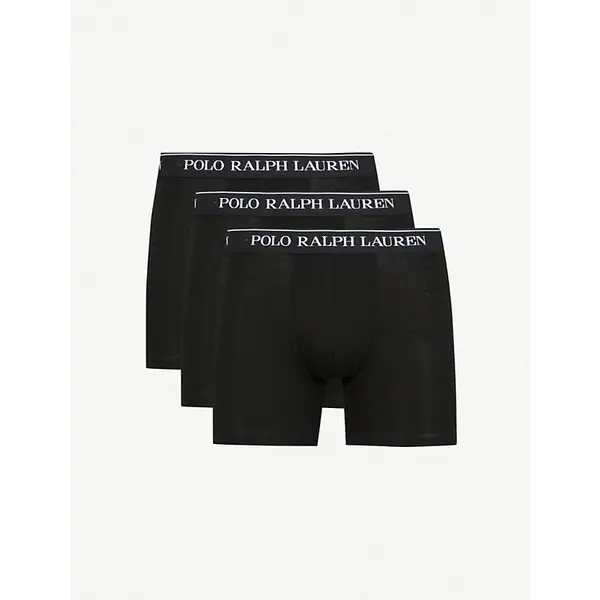 Polo Ralph Lauren Pack Of Three Classic-fit Stretch-cotton Boxer Briefs - Black