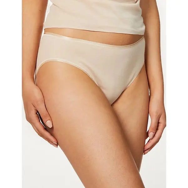 Hanro Seamless Midi Mid-rise Cotton-jersey Briefs - Beige