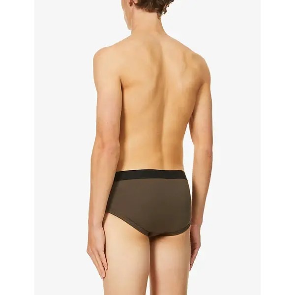 TOM FORD Branded-waistband Fitted Stretch-cotton Briefs - Military Green