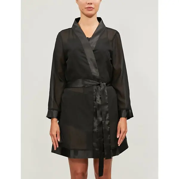 Bluebella Satin-trim Chiffon Kimono - Black