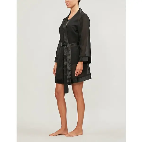 Bluebella Satin-trim Chiffon Kimono - Black