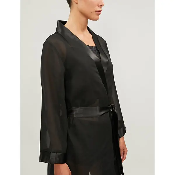 Bluebella Satin-trim Chiffon Kimono - Black