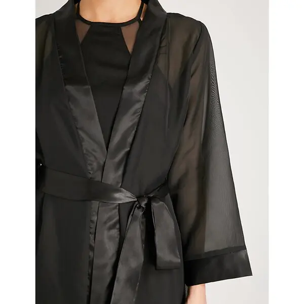 Bluebella Satin-trim Chiffon Kimono - Black