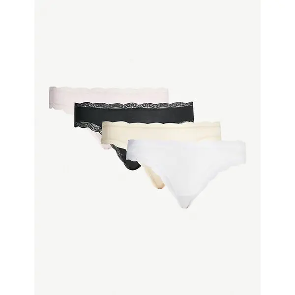 STRIPE & STARE Pack Of Four Lace Stretch-jersey Briefs - Basics