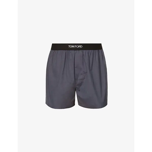 TOM FORD Branded-waistband Straight Cotton Boxers - Dark Grey