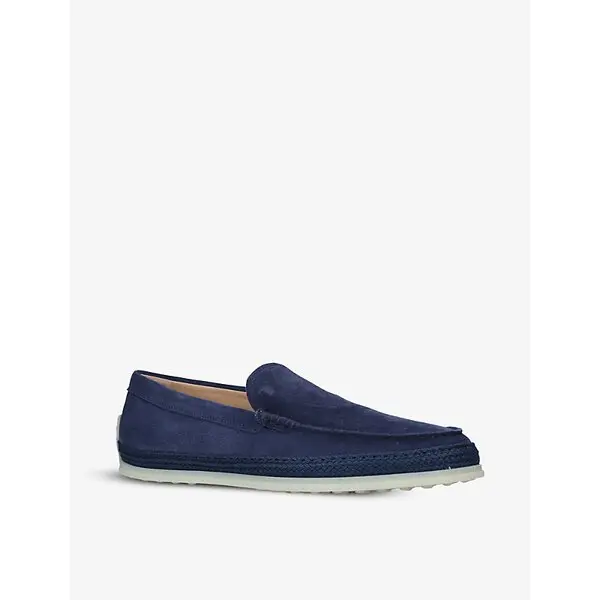 TOD'S Suede Loafers With Raffia Midsole