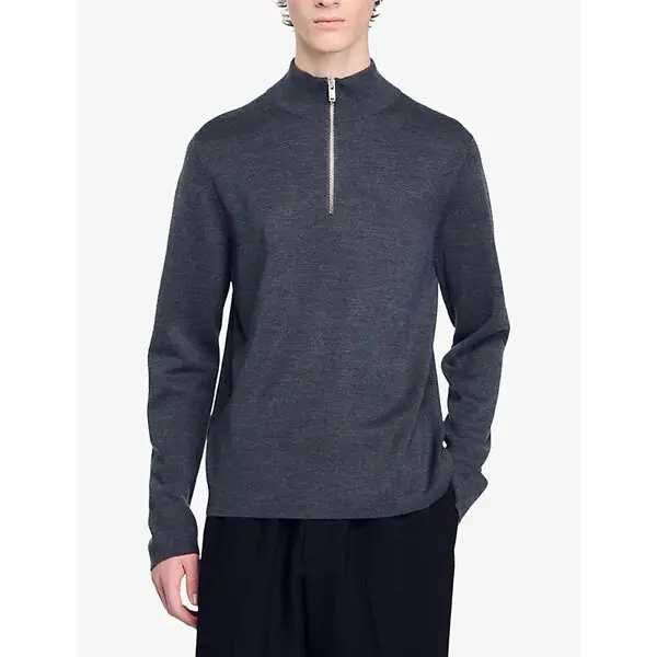 Sandro Half-zip Wool Jumper - Midnight Blue