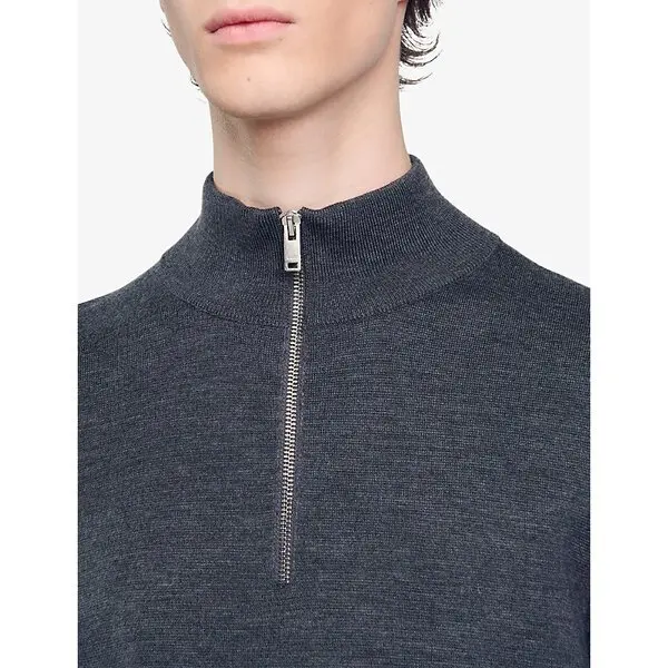 Sandro Half-zip Wool Jumper - Midnight Blue