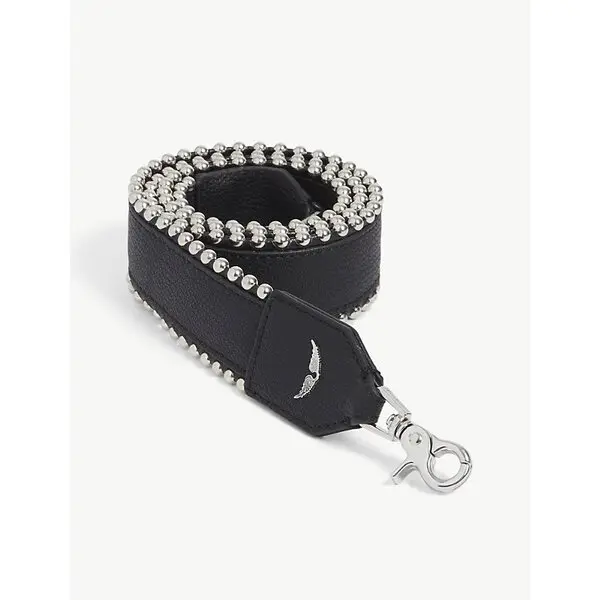 Zadig&Voltaire Studded Logo-embossed Grained Leather Strap - Noir