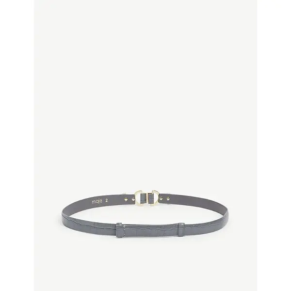 Maje Embossed Leather Slim Belt - Noir / Gris