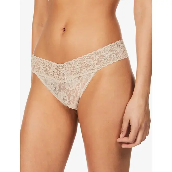 Hanky Panky Pack Of Three Original-rise Stretch-lace Thongs - Chai
