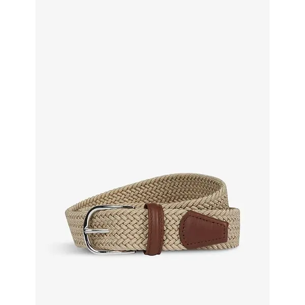 Anderson's Woven Stretch-elastic And Leather Belt - Beige