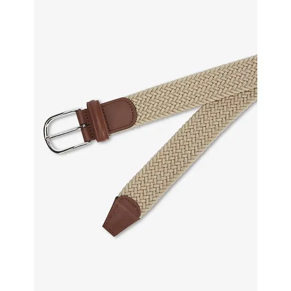 Anderson's Woven Stretch-elastic And Leather Belt - Beige