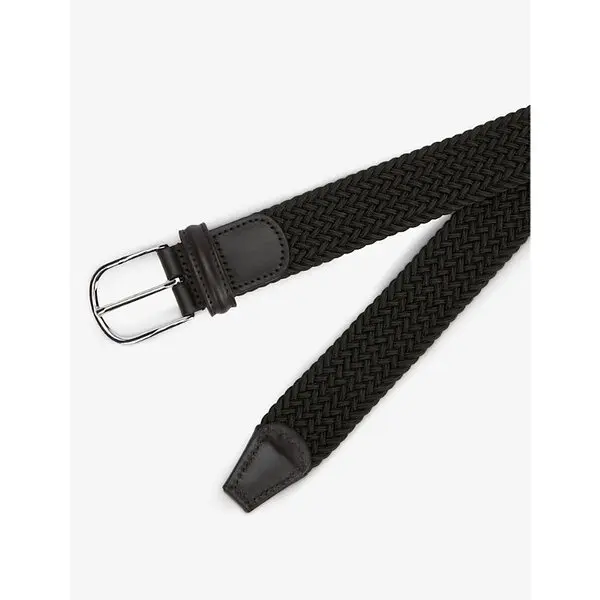 Anderson's Woven Stretch-elastic And Leather Belt - Khaki