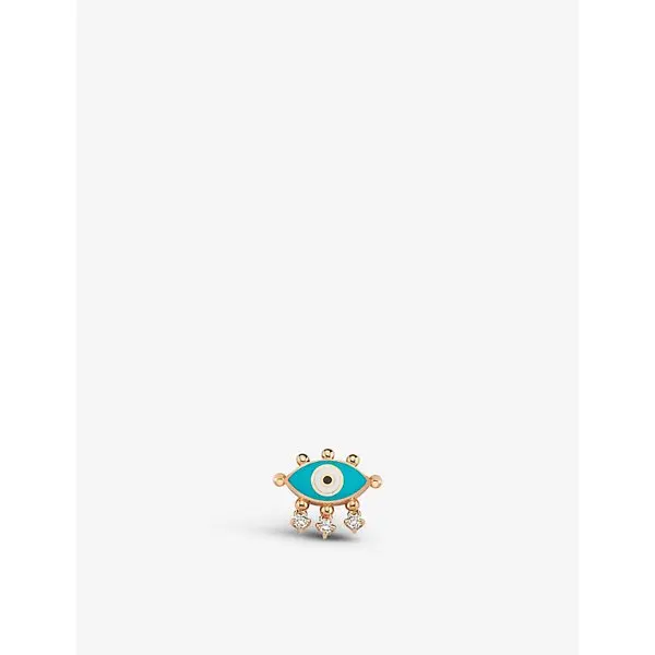 LA MAISON COUTURE Selda Jewellery 14ct Rose-gold Diamond And Enamel Single Stud Earring - Turquoise