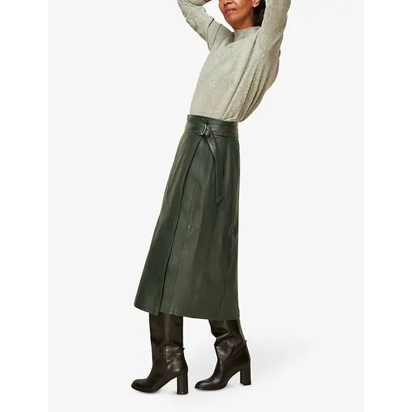 Whistles Selina Panelled Leather Midi Skirt