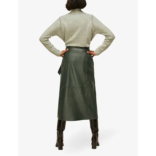 Whistles Selina Panelled Leather Midi Skirt