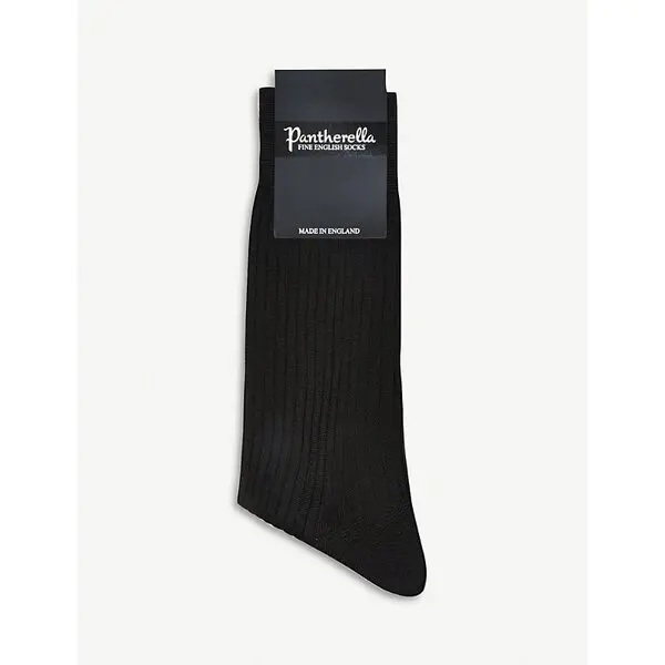 Pantherella Short Ribbed Silk Socks - Black