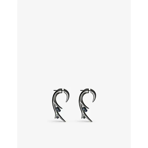 SHAUN LEANE Hooked Pearl Rhodium-plated Sterling Silver Earrings - Black Rhodium