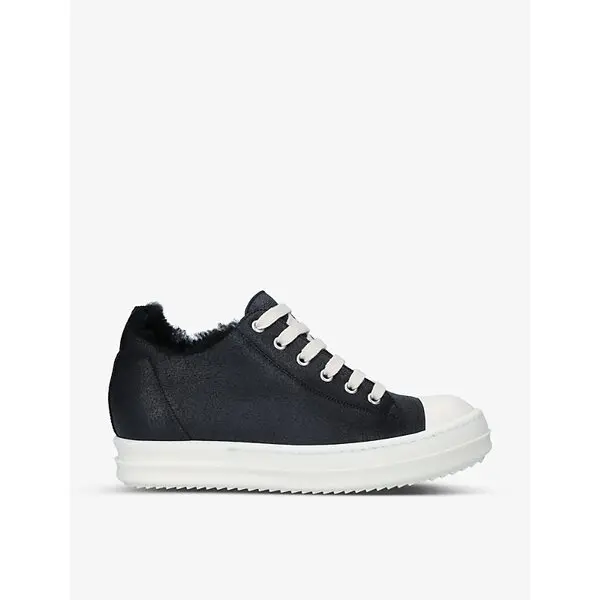 Rick Owens Geobasket Sheepskin Low-Top Trainers In Black 71% Off